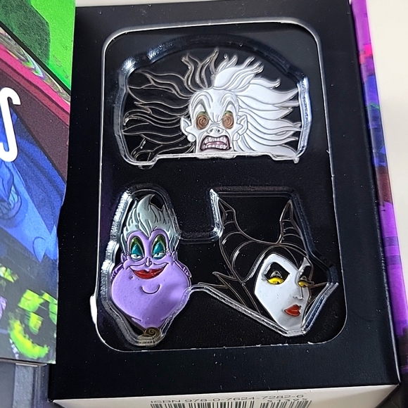 Disney | Jewelry | 3 Enamel Pins Disney Villains Boxed Set Cruella De ...